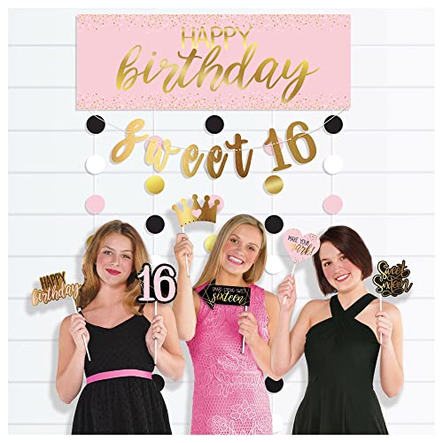 【中古】【未使用・未開封品】Amscan 670864 Sweet 16 Birthday ゴールドとピンク パーティーフォトブースキット 14個 77インチ x 38 7/8インチ【メーカー名】【メーカー型番】【ブランド名】Amscan ...
