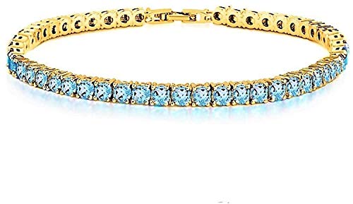 【中古】【未使用・未開封品】Savlano 14K イエローゴールドメッキ ライトブルー キュービックジルコニア ラウンド 4mm クラシック テニスブレスレット 女性用【メーカー名】【メーカー型番】【ブランド名】Savlano メンズ, ...
