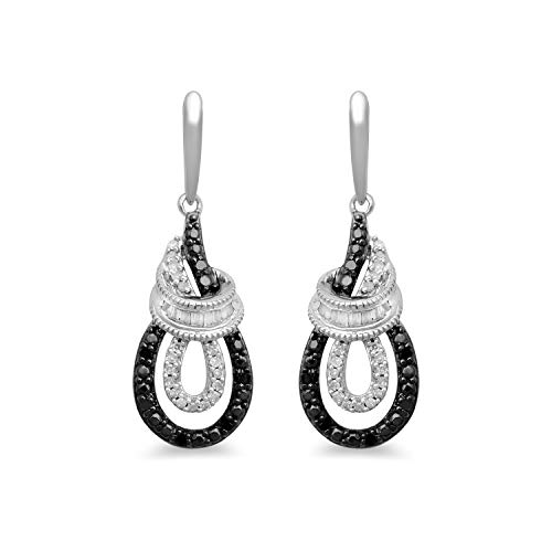 【中古】【未使用・未開封品】Jewelili スターリングシルバー 1/4カラット 天然ブラック&ホワイト ラウンドダイヤモンド ダングルイヤリング, 金属, ブラック-ダイヤモンド、ホワイトダイヤモンド【メーカー名】【メーカー型番】【ブラ...
