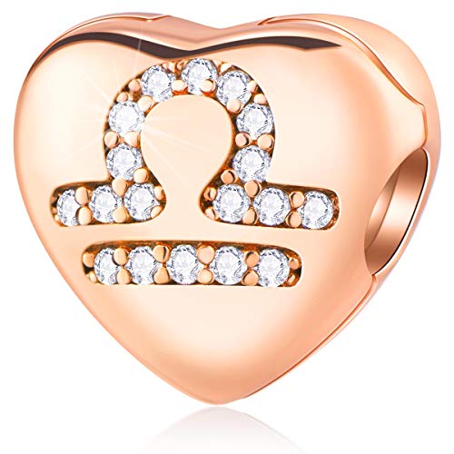 【中古】【未使用・未開封品】ローズゴールド ハート型反射星座クリップチャーム ヨーロピアンレディースブレスレットにフィット 925スターリングシルバー ロックストッパービーズ 12個の星座クリップ CZ付き 誕生日/クリスマスのギフト【メー...