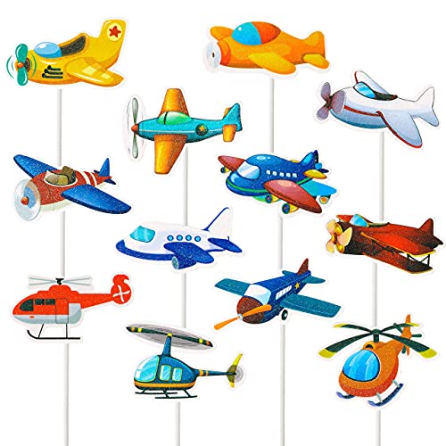 【中古】【未使用・未開封品】飛行機 バースデーパーティーデコレーション 飛行機 航空機 グリッター カップケーキトッパー 子供用 飛行機テーマ パーティー ベビーシャワー 景品用品 24個セット【メーカー名】【メーカー型番】【ブランド名】C...