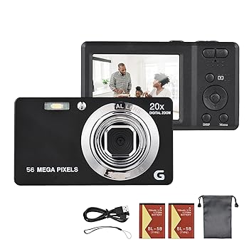 【中古】Namolit 2.7インチ TFT ポータブルデジタルカメラ 56MP 4K ウルトラHD 20倍ズーム オートフォーカス セルフタイマー 顔検出 揺れ防止 バッテリー2個付き ハンドストラップ 子供やティーンへのギフトに最適【メ...