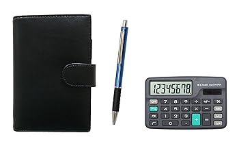 【中古】【未使用】ミニ電卓付 エコB7牛革ミニシステム手帳 黒 メタル＆ピッチグリップボールペンセット 青 T23-D-LS002B-WZ2067BP-L【メーカー名】【メーカー型番】【ブランド名】タキザワ 一般電卓, 8185005051...