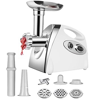 【中古】【未使用】110V家庭用 業務用 電動ミンサー ミンチ機 肉挽き器 3種類カット ミートグラインダー 野菜みじん切り器 腸詰め機 カットプレートと腸詰めノズル付 電動ミンサー 肉ひき 野菜/みじん切り/腸詰め 肉や魚を簡単にミンチに...