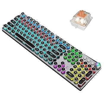 【中古】【未使用】ゲーミングキーボード 多機能メタルパネルのキーボード、メカニカルゲーミングキーボード、デュアルモードノブ、WindowsのPCゲーマーのためのマルチメディアキースイッチ キーボード (Color : Black-Tea s...