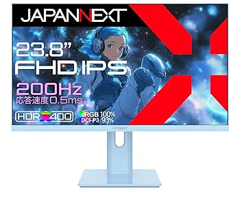 【中古】JAPANNEXT 23.8インチ ゲーミングモニター 200Hz 0.5ms FHD 1920x1080解像度 IPS パネル ディスプレイ (HDMI/DisplayPort/VESA対応/高さ調節/回転(ピボット)機能/ブルー...