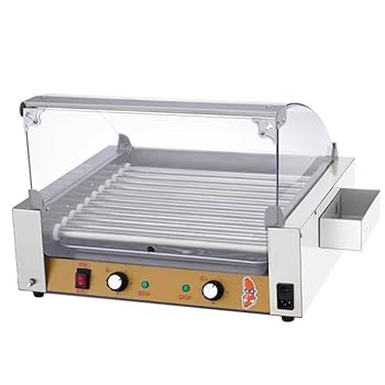 【中古】【未使用】COOKLEE ソーセージグリルクッカー ソーセージ焙煎機 ホットドッグロースターマシン ホットドッグマシン 50℃-200℃独立した温度制御 304ステンレス鋼シェル 透明ダストカバー LEDライト グリルソーセージ ソ...