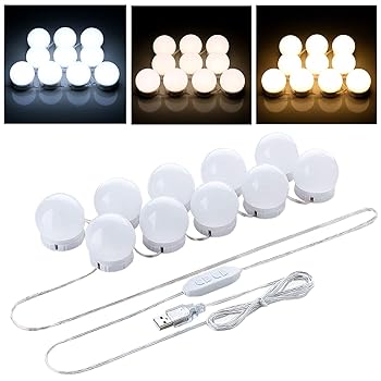 【中古】女優ライト LEDミラーライト 10個LED電球 三色調光 10段階明るさ調整 外に見えない配線調整可 USB給電 高輝度 省エネ 穴が不要 取り付け簡単 メイクアップライト ドレッサー・化粧台・洗面台・美容室・浴室 装飾 化粧 撮...