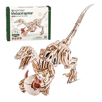 【中古】ROBOTIME 立体パズル ウッドパズル 木製 パズル 3Dパズル 可動式 恐竜 ヴェロキラプトル 迅猛竜モデル メカニカル 工作 キット DIY 模型 組み立てキット 大人の工作ギフト スチームパンク風 ディスプレイ用 子供 大...