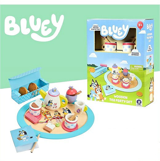 Bluey ブルーイ 木製ティーパーティーセット トレイ・ティーポット・ティースプーンなど 20点セットの丈夫なおもちゃティーセット 木製のティーセットで、忘れられないティーパーティーを楽しみましょう この20点セットの幼児用ティーパーティ...