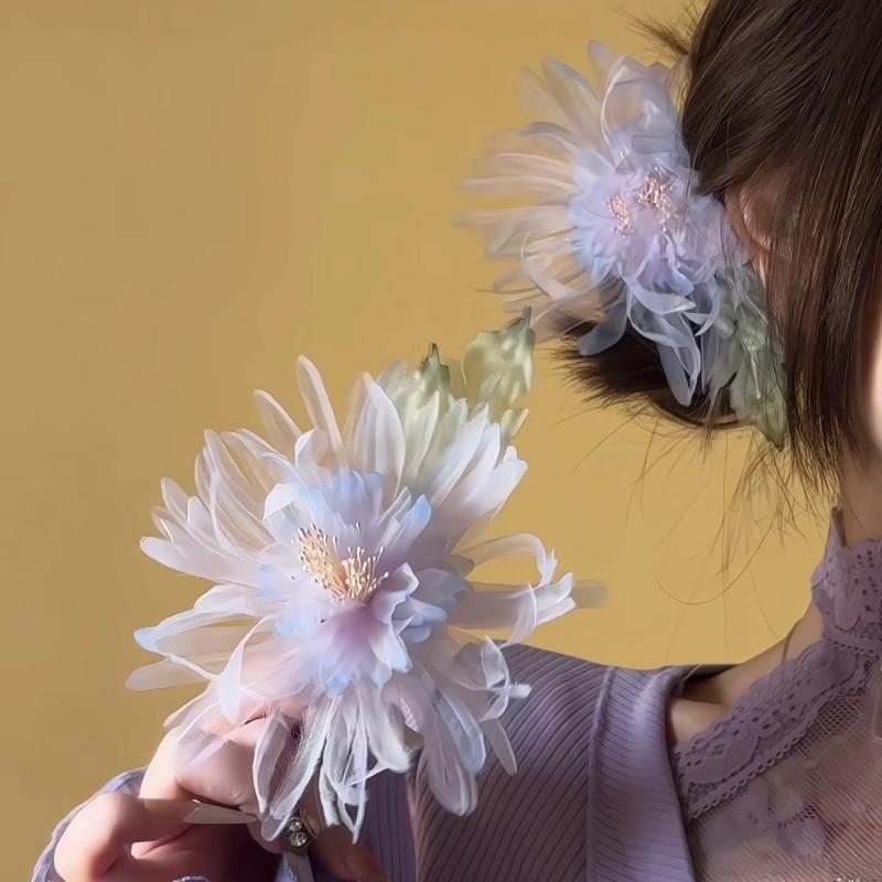 ・カテゴリ: ヘアアクセサリー・素材: プラスチック、樹脂・ヘアアクセサリーの種類: ダックビルクリップ・カラー: 紫青色・柄: 牡丹柄・スタイル: 韓国風・テイスト: 清新、スイート・加工: ハンドメイド・対象: レディース