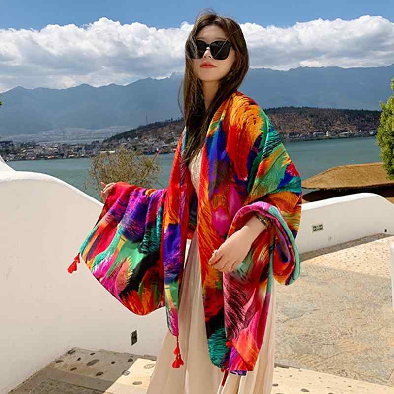 ・性別: 女性・素材: ツイルコットン・カラー: 流光溢彩・スタイル: レトロエスニック・サイズ: 約180cm x 90cm・織り方: ツイル・柄: 切り替え、プリント・機能: 日よけ・タイプ: 標準丈