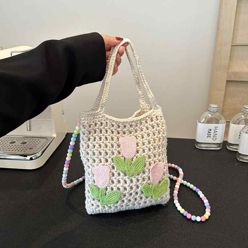 ・カラー展開: チューリップ、ひまわり、桜・スタイル: フレッシュスイート・主な素材: 綿・アイテム: 編み込みバッグ・デザイン: 編み込み・裏地: なし・形状: 横長方形・開閉方式: オープン・実寸サイズ: 約18cm x 22cm・使用...