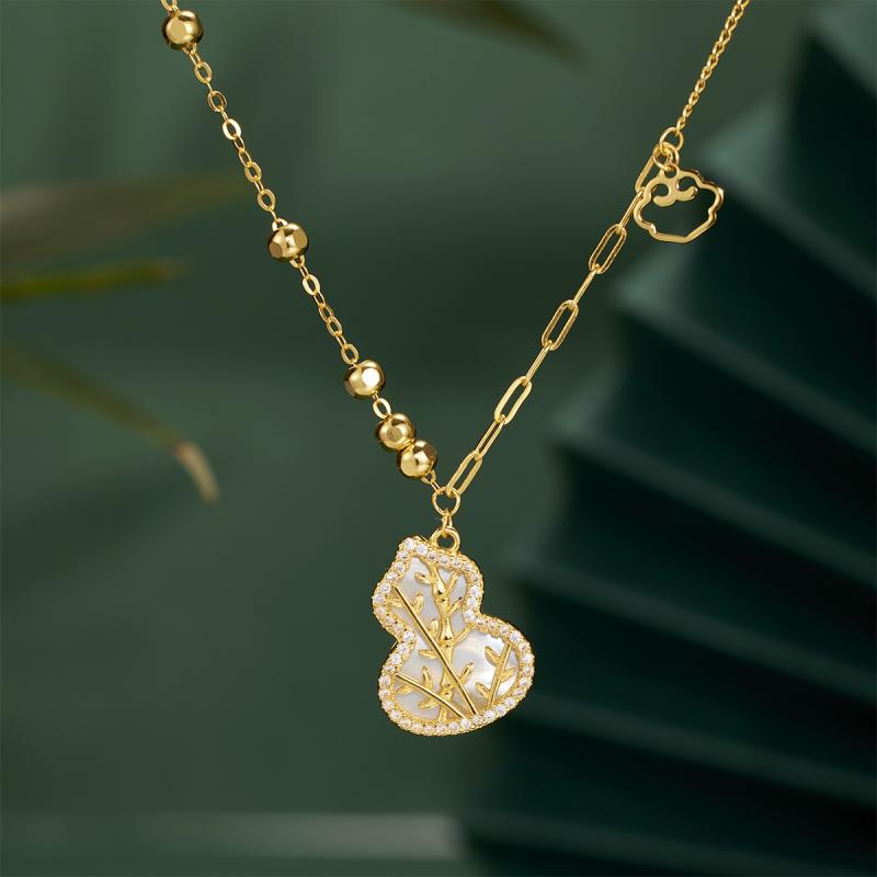 ・素材: 銀・加工: 精巧仕上げ・モチーフ: 植物・花、葉、ひょうたん・チェーンタイプ: O字チェーン・デザイン: 多層・ペンダント素材: 925銀・長さ: 41～50cm・カラー: 竹葉ひょうたん・純度: 925銀・重量: 約2.57g・...