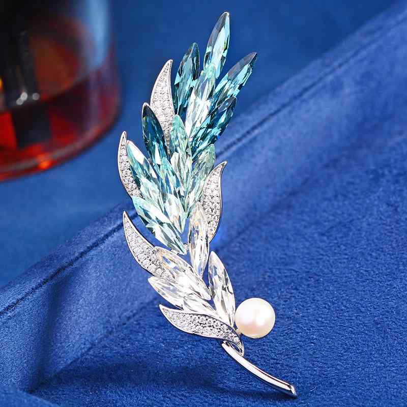 ・素材: 銅、ジルコニア・加工: 電鍍・カラー: ブルー・流行要素: 麦の穂・機能: 記念、装飾、多機能、贈答用、固定・スタイル: エレガント・スタイル分類: ファッション通勤・対象: 女性・カテゴリ: ブローチ・流行要素分類: 植物、花