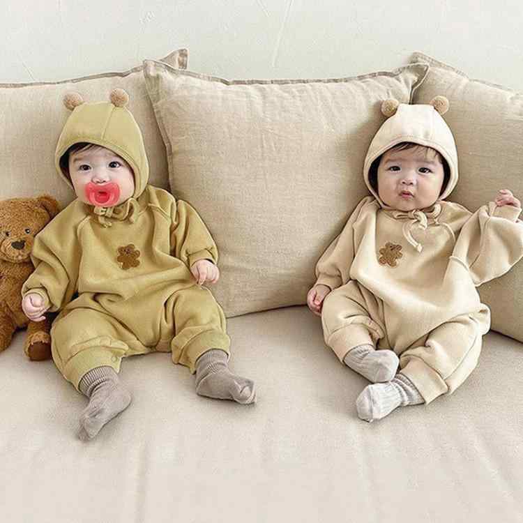 ・カテゴリ: ロンパース・主な素材: 綿95%・スタイル: 韓国風・対象年齢: 幼児（1～3歳）、身長80～100cm・性別: 男女兼用・袖丈: 長袖・厚さ: 普通・開閉: プルオーバー・カラー展開: ダークイエロー、アプリコットピンク・サ...