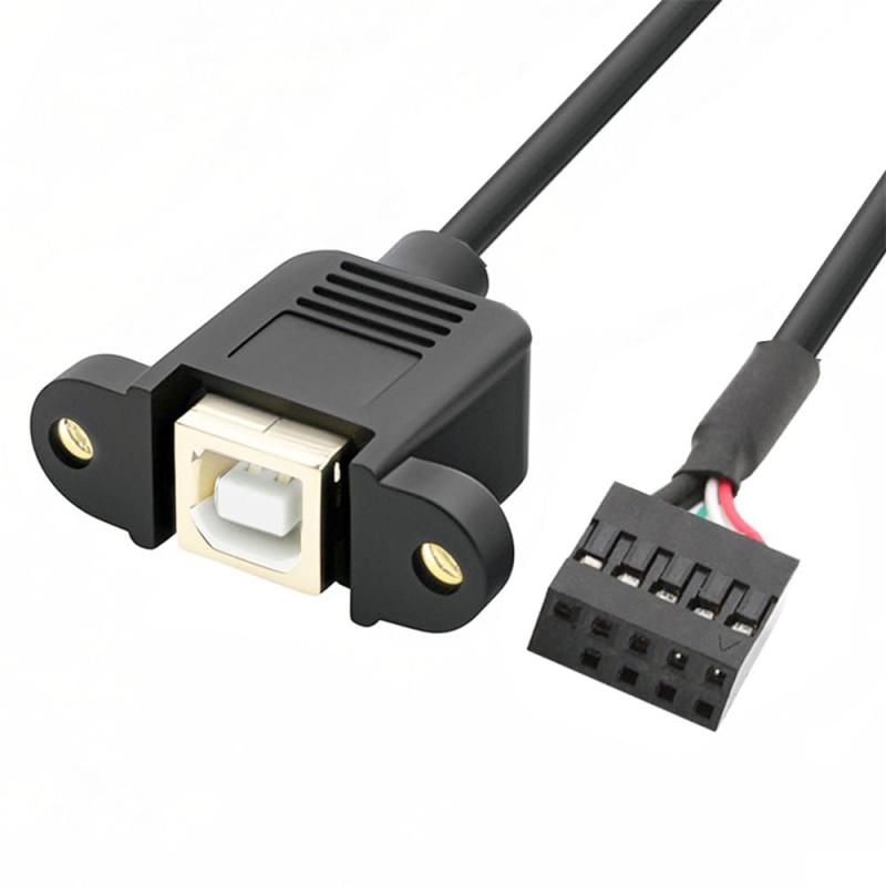 ablecc USB 2.0 マザーボード ヘッダーから USB 標準タイプ B/MiniUSB メス延長ケーブル (パネル マウント用ナット付き)
