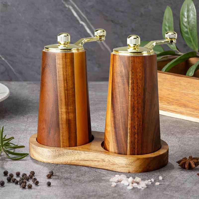 ・素材: 木材・対応調味料: 固体調味料・セット内容: 単品、2点セット、2点セット＋アカシア材8の字台座・スタイル: モダンシンプル