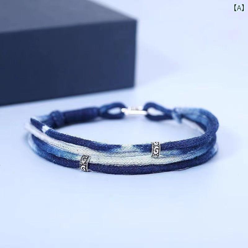 ・カテゴリ: DIY編み手編みブレスレット・素材: 布・スタイル: 韓国スタイル・デザイン: バイカラー・カラー展開: ブルータイダイ4層・対象: ユニセックス・加工技術: 電気メッキ