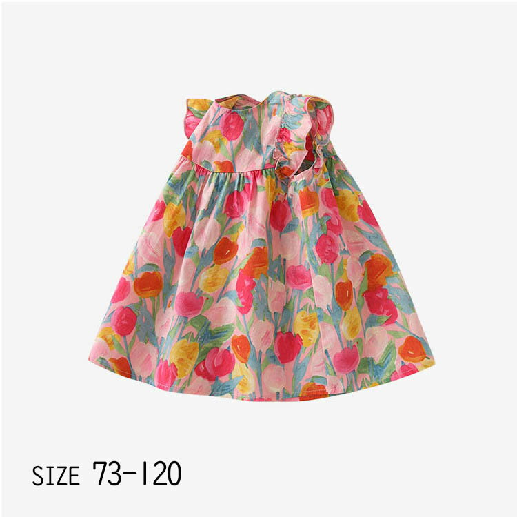 ●関連キーワード： ワンピース フレアワンピース 子供ワンピース 子供服 女の子 花柄 ノースリーブ ワンピース キッズ きれいめ おしゃれ 入園式 入学式 卒業式 ●カラー レッド ●採寸 73cm：着丈38.5cm、胸まわり48cm、袖...