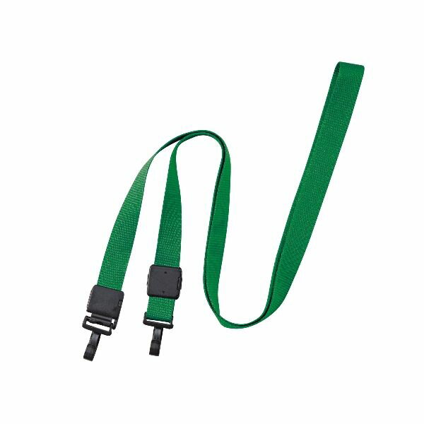 【商品説明】●イベント等で引き立つ15mm幅ストラップ、名札用ケースが裏返らないダブルフック式が登場しました。●安全装置、長さ調整付●●ひも：再生PET●ひも：長さ約90cm/幅約15mm