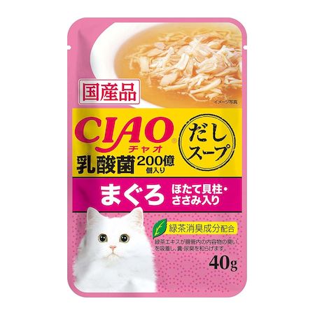 【商品説明】●便利な使いきりサイズで、いつもよりちょっと贅沢な食事に。●とろりとしたスープが細かめの具材に程よく絡まり、美味しくいただけます。●乳酸菌を200億個配合しました。●原材料：鶏肉(ささみ)、まぐろ、ほたて貝柱、ほたてエキス、糖類...