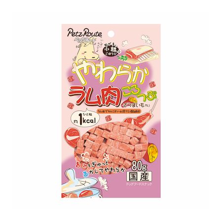 【商品説明】●蒸かしてラム肉の旨みをぎゅっと凝縮！1粒約1kcal以下、やわらかいチップカットなので何度も与えられます。お肉はラム肉だけを使用しました。●原材料：小麦粉、さつまいも、ラム肉、ゼラチン、食塩、グリセリン、プロピレングリコール、...