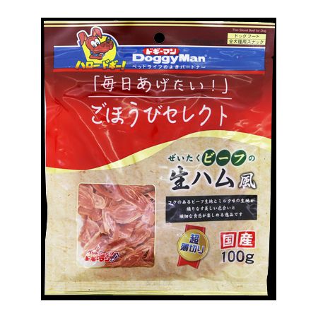 【商品説明】●原産国：日本●内容量：100g●賞味期限：360日●原材料：肉類（鶏肉、牛肉、鶏ササミ）、小麦粉、糖類、コーンスターチ、ホエーパウダー、ソルビトール、プロピレングリコール、グリセリン、リン酸塩（Na）、着色料（酸化チタン、βー...