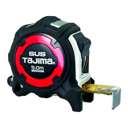 （株）TJMデザイン0120-125577【商品説明】●尺相当目盛付です。●剛性力1.3倍(当社比)の剛厚ステンテープを採用しています。●弾性樹脂エラストマーカバーで全身をガードします。●落下時の衝撃から爪を守るフックガードバンパーです。●...