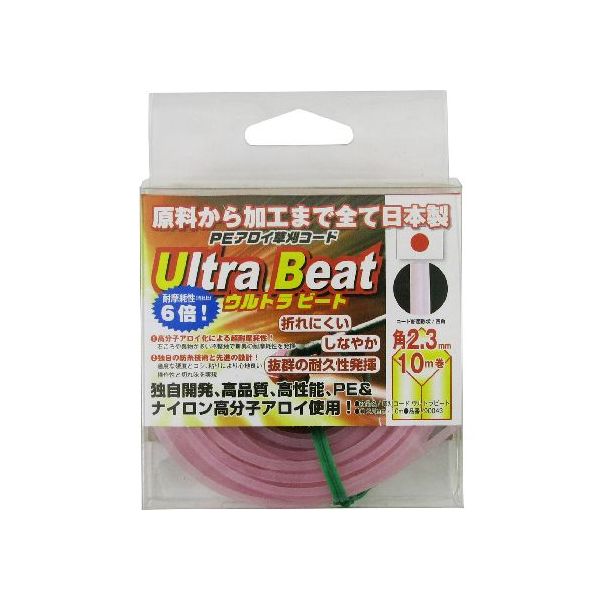 【商品説明】●折れにくい、しなやか、抜群の耐久性の草刈用ナイロンコードです。●原料から加工まですべて日本製です。●独自開発、高品質、高性能、PE＆ナイロン高分子アロイ使用。●石ころや異物が多い不整地でも驚異の耐摩耗性を発揮。●適度な高度とコ...