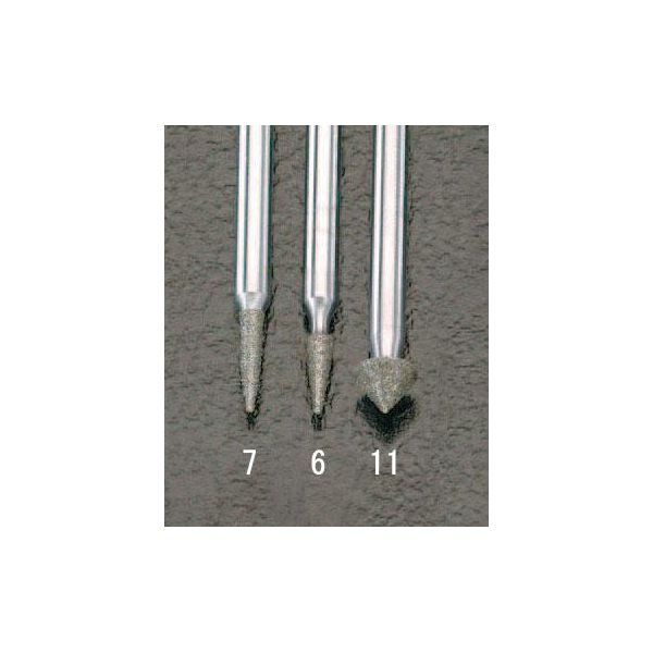 エスコメーカーお問い合わせ：06-6532-6226●軸径…3mm●砥粒…ダイヤモンドパウダー●粒度…＃140●入数…1本入り●刃径×刃長…2.2×9.0mm●全長…44.5mm●電着タイプ