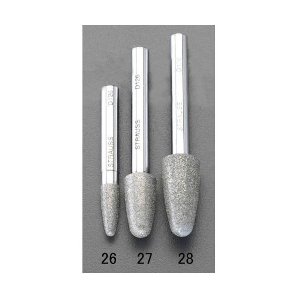 エスコメーカーお問い合わせ：06-6532-6226●軸径…6.0mm●砥粒…ダイヤモンドパウダー●粒度…＃140●刃径…10mm●刃長…19mm●全長…65mm●電着タイプ