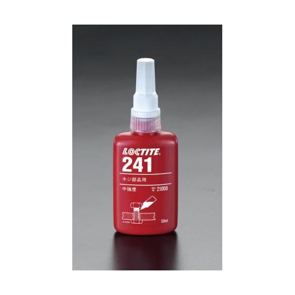 エスコメーカーお問い合わせ：06-6532-6226●商品名…241●内容量…50ml●嫌気性接着剤●取り外し可能●一般ねじ部品の固定とシール用。●使用温度…−55〜150℃●低粘度●中接着●色…青●硬化時間…10分●分離強度…11.5Nm