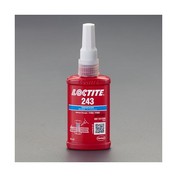 エスコメーカーお問い合わせ：06-6532-6226●商品名…243●内容量…50ml●嫌気性接着剤●取り外し可能●使用温度…−55〜180℃●M6〜M20のボルトに●色…青●中粘度●中接着●硬化時間…20分●分離強度…20Nm