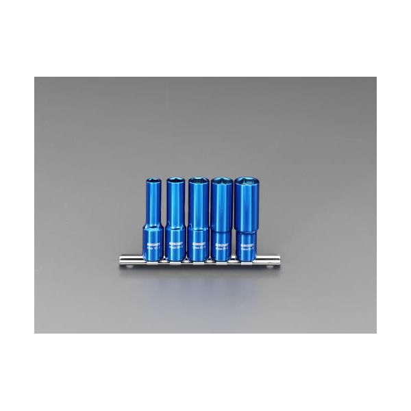 エスコメーカーお問い合わせ：06-6532-6226●差込角…3/8”●対辺…8・10・12・13・14mm(5個組)●全長…63mm●先端マグネット付でボルト・ナット類の脱落を防止します。●エンジンルーム等の狭い環境下での作業に最適です。