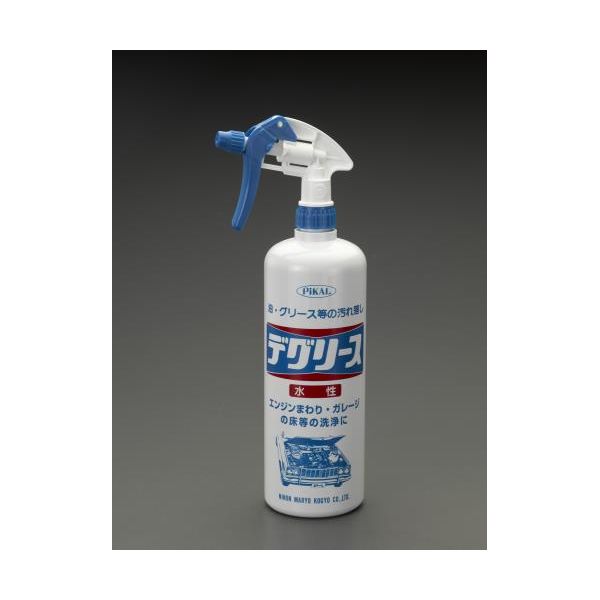 エスコメーカーお問い合わせ：06-6532-6226●商品名…水性デグリース●内容量…1000ml●強アルカリ性●希釈…原液〜25倍●エンジンルーム、ガレージ床の強力な油汚れ洗浄に最適です。