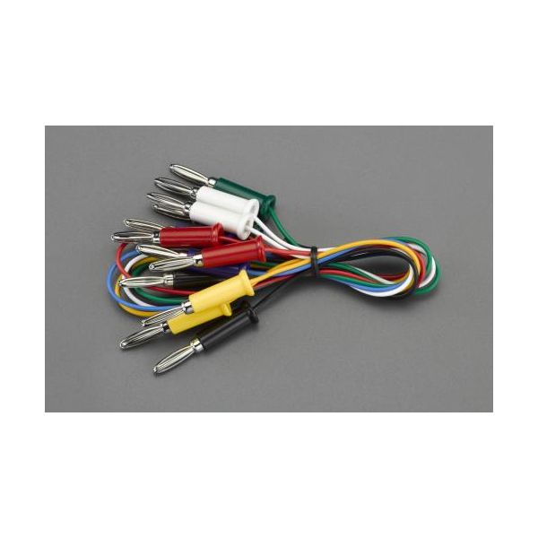 エスコメーカーお問い合わせ：06-6532-6226●絶縁耐圧…AC2000V1分以上●リード線…0.3mm2●全長…500mm●バナナプラグ両端付●赤、黒、緑、黄、白、青、各色1本・計6本入