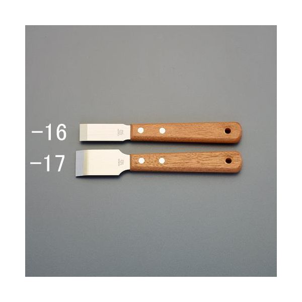 エスコメーカーお問い合わせ：06-6532-6226●全長…185mm●刃厚…1.4mm●刃幅…20mm●材質…刃：ステンレス、柄：木柄●先直●ガラスや机にこびり付いた汚れ物、ステッカーはがし、サビ落としに