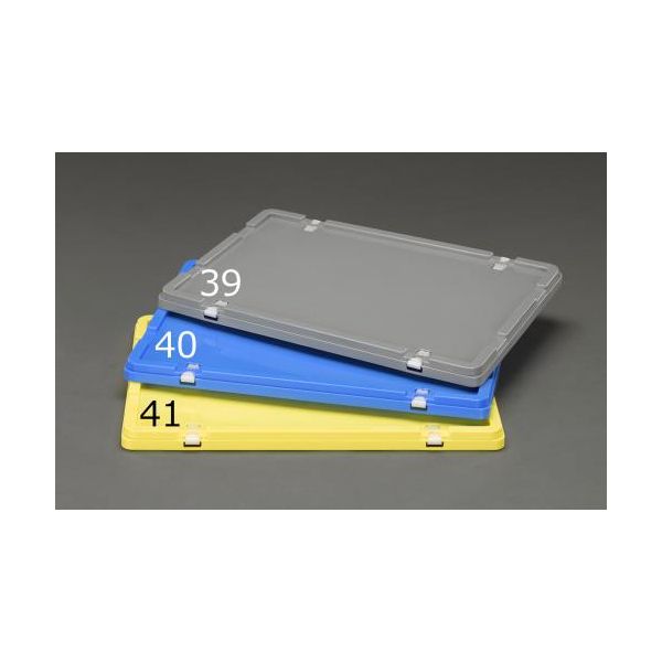 エスコメーカーお問い合わせ：06-6532-6226●EA506AF-21〜23、25〜27、　29〜31、33〜35、37用のフタ●サイズ…668×458×35mm●重量…925g●色…イエロー●材質…ポリプロピレン●ロック付
