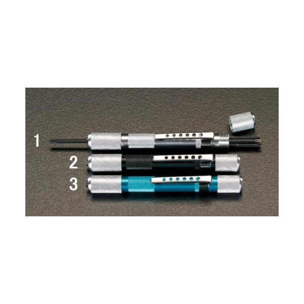 ●ドライバーホルダー●(＋)ドライバービット…＃0・＃00●(−)ドライバービット…1.6mm・2.0mm・2.4mm●全長…125mm(ビット装着時)●ホルダー内にビットが収納できます。●ホルダーサイズ…φ11×97mm●ボディカラー…シ...