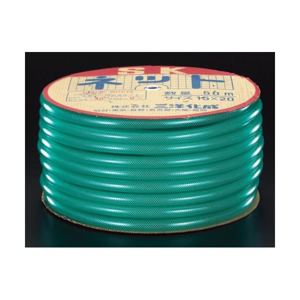 エスコメーカーお問い合わせ：06-6532-6226●全長…50m●ホース…内径：15mm、外径：20mm●常用圧力…1.0MPa●材質…PVC●糸入り●使用温度範囲…0〜60℃●使用流体…水●耐寒性…脆化温度-50℃●流体が見えるクリアタ...