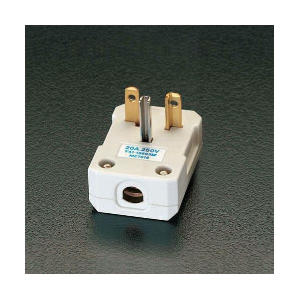 エスコメーカーお問い合わせ：06-6532-6226●定格容量…20A 250V●接地L形プラグ●適用電線…2mm2、3.5mm2●サイズ…38×52×21(D)mm●コード仕様…丸形用●RoHS対応品