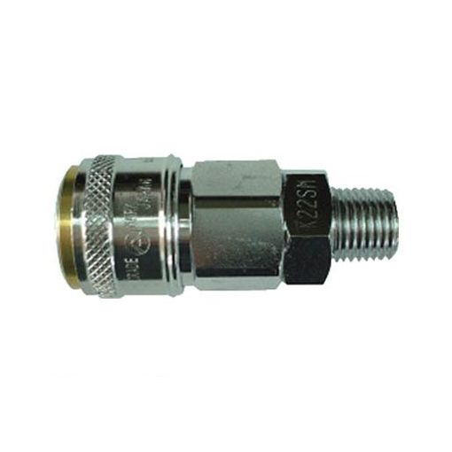 &nbsp; 八興販売 &nbsp; 0745-73-1536 ●工場内のエアー配管からエアー工具の接続まで汎用性に優れています。●エアー工具配管、各種エアー配管●適用流体:空気●適用ネジサイズ:R1/4●全長:57.5mm●質量(g):1...