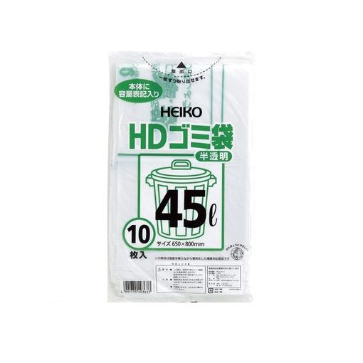 【商品説明】■容量表記タイプです。■外寸：縦800×横650mm■厚：0．016mm■材質：中低圧PE■容量：45l■半透明ゴミ袋（10枚入）