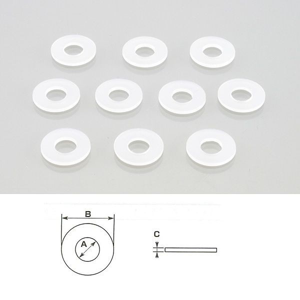 【商品説明】●汎用●Φ4用●○入数：10枚●○寸法●A：Φ4．3 × B：Φ10 × C：0．8mm●○ナイロン製／乳白色 ●KITACO製ナイロンリベットのスペーサーとしても使用可です。　