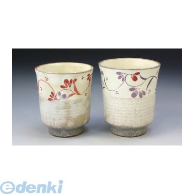 【商品説明】●赤と紫で軽やかに描かれた唐草紋様の目をひく色彩と、三島や櫛目を施した繊細な職人技との対比が新鮮な感覚の湯呑です。●材質：陶器（京焼・清水焼）、日本製●寸法（約）：大Φ75×H90、小Φ70×H85mm●容量（約）：大200、小...