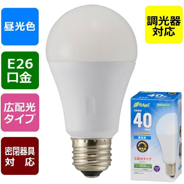 オーム電機メーカーお問い合わせ：0120-963-006【商品説明】特　徴●白熱電球40形相当の明るさ●調光器対応●密閉形器具対応●配光角180°以上の広配光タイプ●昼光色●口金：E26仕　様●寸法：全長…112mm、最大径…60mm●質量...