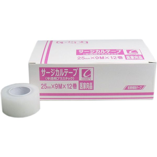 医療現場で多く使われるサージカルテープです。ガーゼや湿布の固定、その他様々の用途に使えるサージカルテープです。【サイズ】25mmX9mX12巻【保管時の取扱いについて】・水ぬれ、直射日光、高温多湿の場所は避けて、冷暗所に保管しすること。・特...
