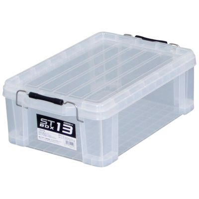 【商品説明】■スタッキングでき便利です。■フタに15cmまでの目盛り付です。■外形寸法(mm)間口×奥行×高さ：295×443×159■色：クリア■有効内寸(mm)間口×奥行×高さ：245×365×140■容量(L)：13■色：クリア■ST...