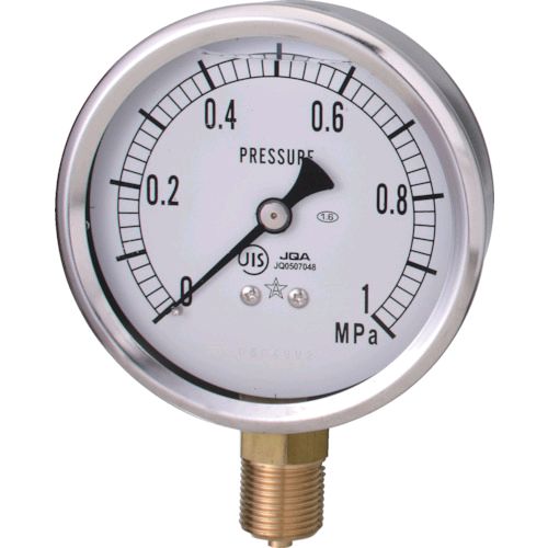 右下精器製造メーカーお問い合わせ：06-6481-5721【特長】●グリセリン封入圧力計は激烈なる振動、脈動下に置いて使用可能です。●油圧ポンプや加工機械などに取り付けます。●JIS B 7505-1規格品です。【仕様】●圧力レンジ(MPa...
